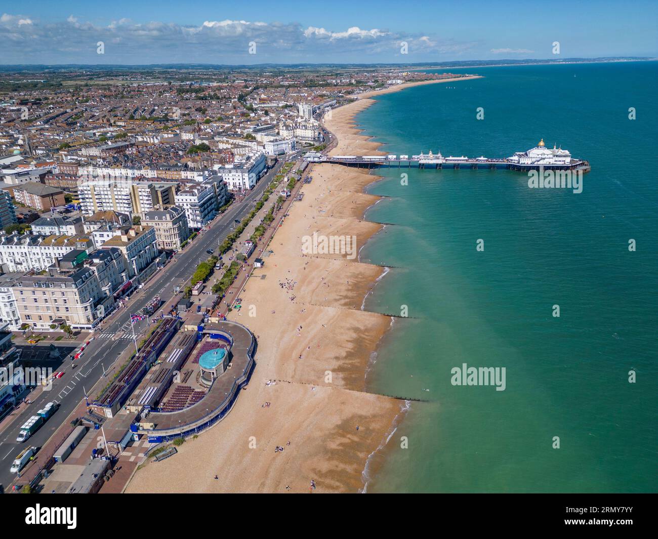 Aerial view of the beach and pier at Eastbourne, East Sussex, UK Stock ...