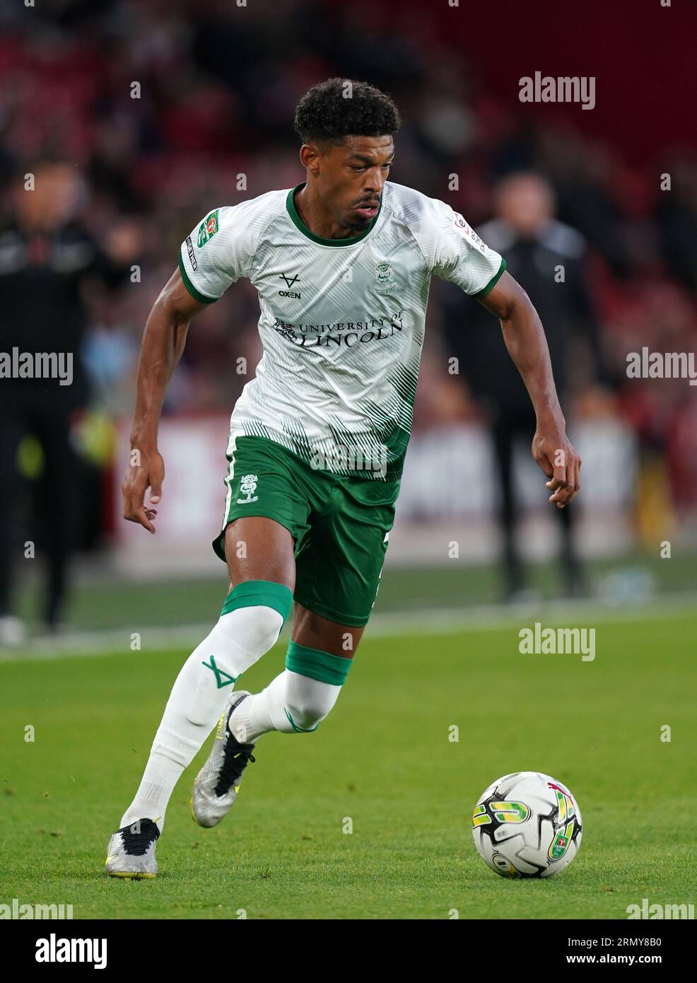 Lincoln City's Reeco Hackett-Fairchild during the Carabao Cup second ...