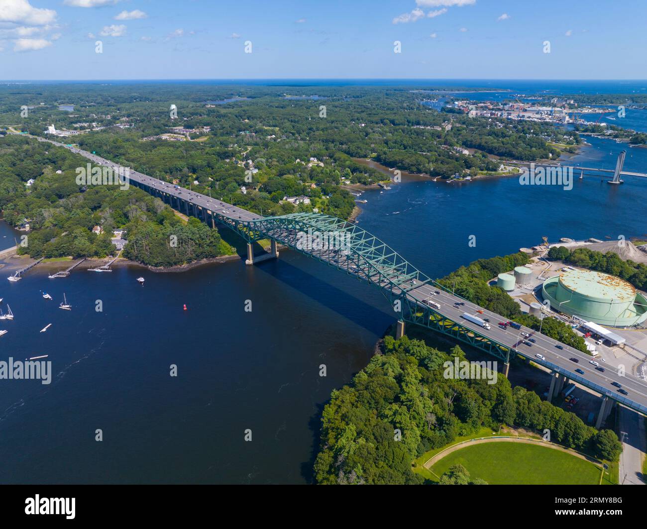 Piscataqua River Bridge aerial view that carring Interstate Highway 95 ...