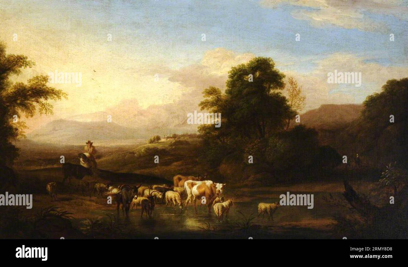 Cattle and Sheep Watering between 1650 and 1720 by Simon van der Does ...