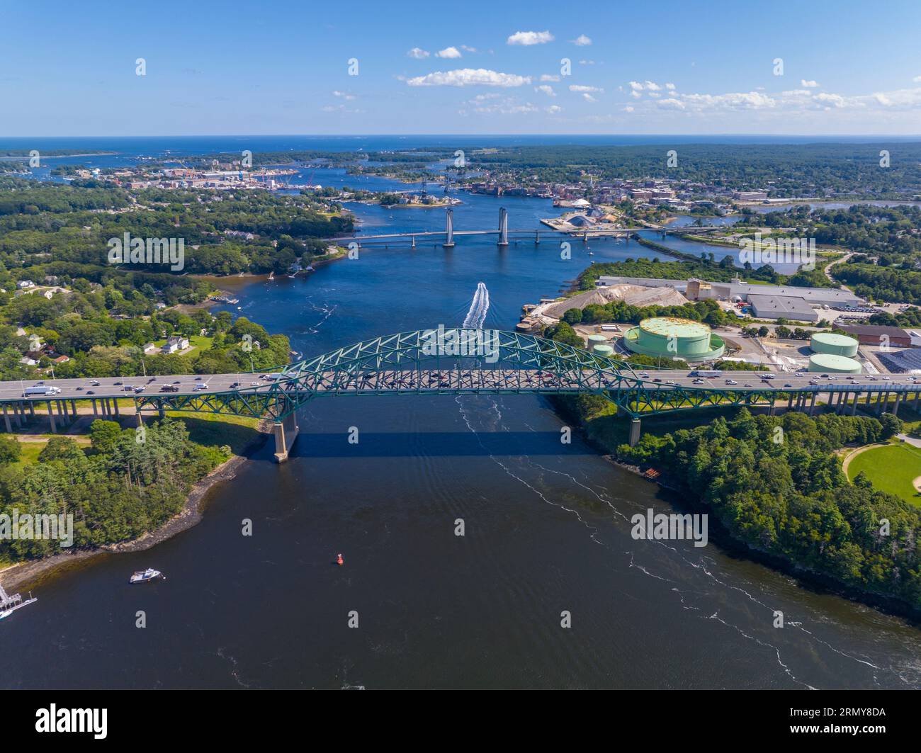 Piscataqua River Bridge aerial view that carring Interstate Highway 95 ...