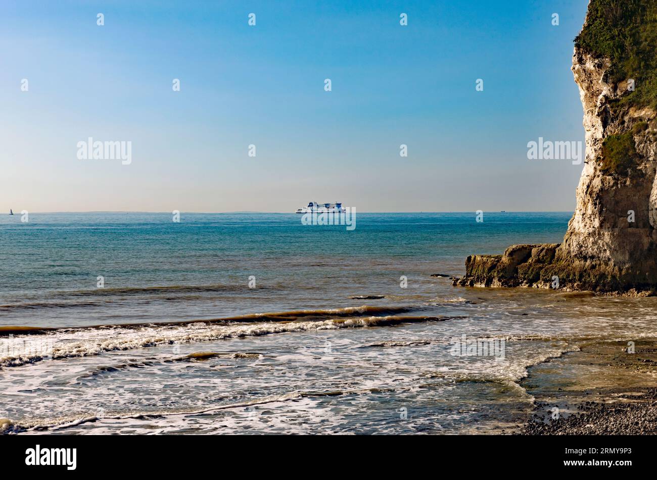 View from the beach at St Margaret's Bay, Kent, with an Irish Ferries ...