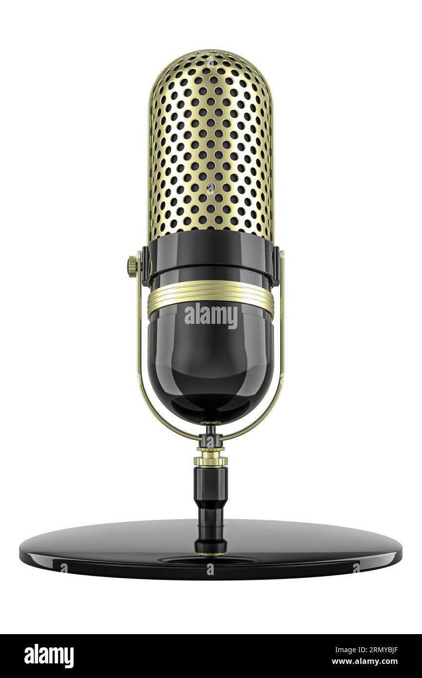 Retro microphone, mic. 3D rendering isolated on white background Stock ...