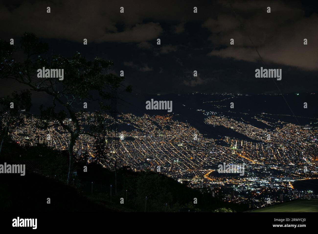 Night City View of Medellin, Colombia with a Cloudy Sky Stock Photo - Alamy