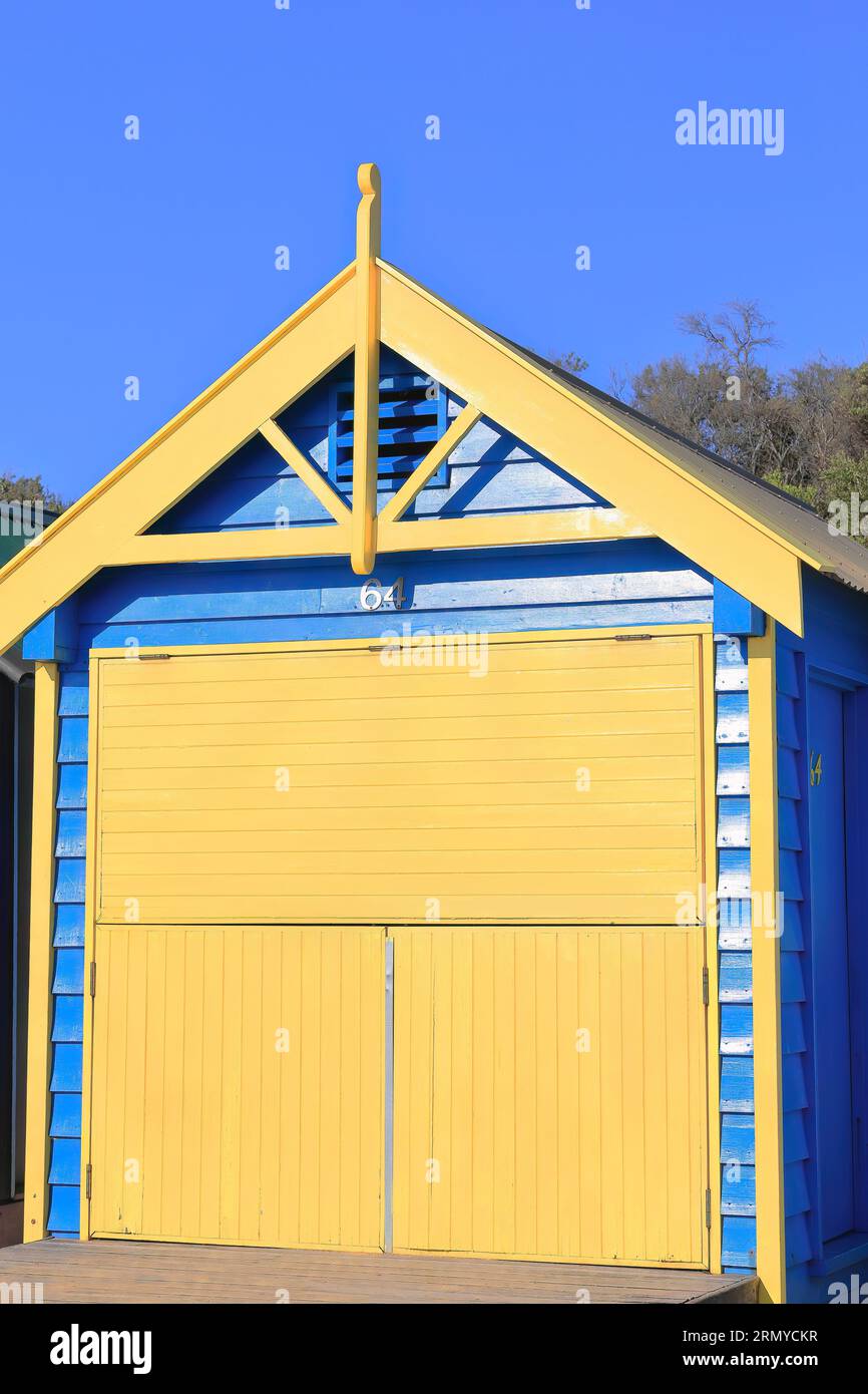 904 One of the 82 brightly painted Victorian bathing boxes on Dendy ...