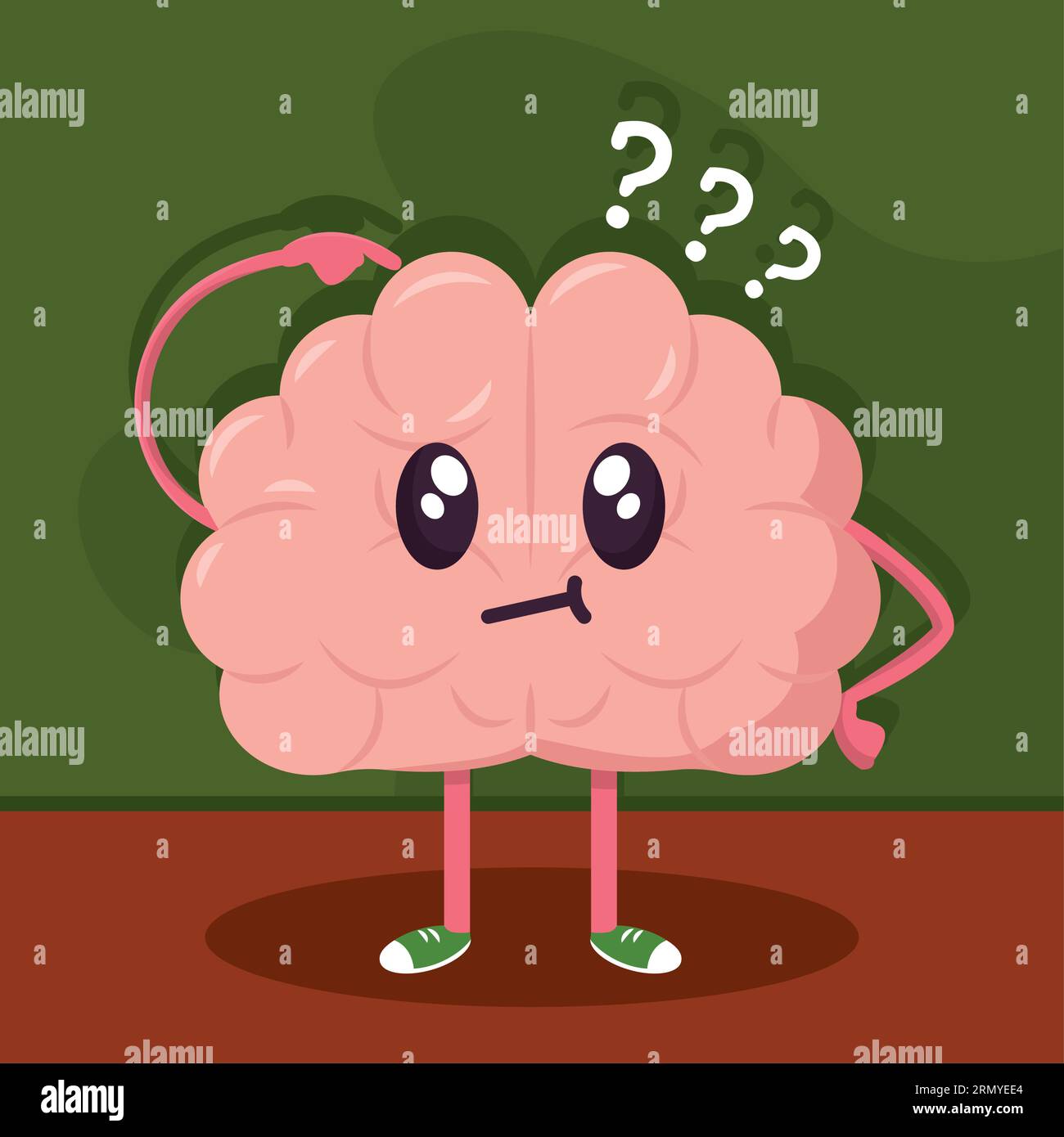 Isolated Cute Brain Cartoon Characters With Doubt Vector Stock Vector Image And Art Alamy