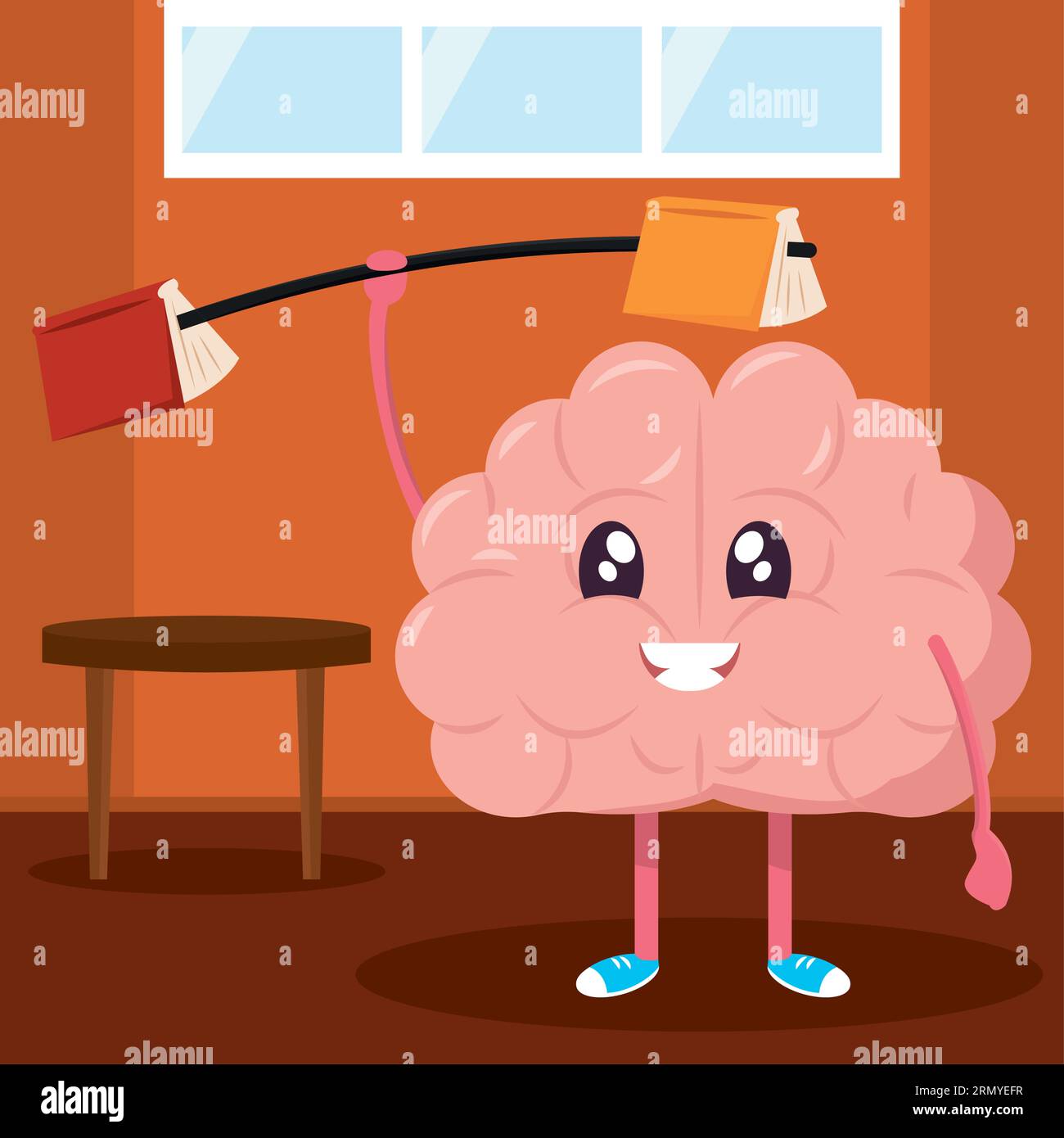 Isolated Cute Happy Brain Cartoon Character Doing Exercises Vector Stock Vector Image And Art Alamy