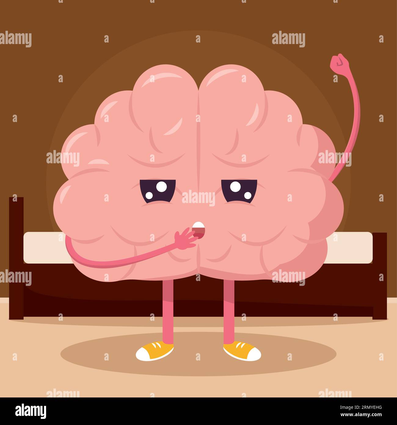 Isolated cute exhausted brain cartoon character Vector Stock Vector ...