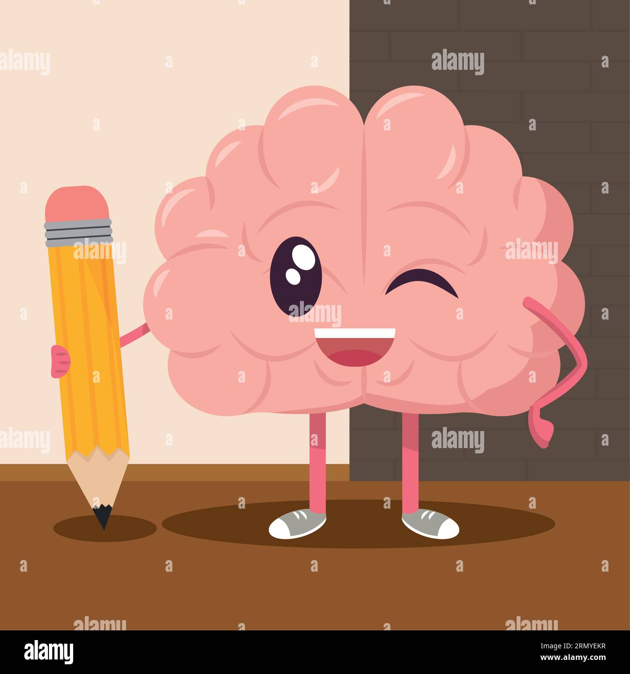 Human brain holding pencil icon hi-res stock photography and images - Alamy