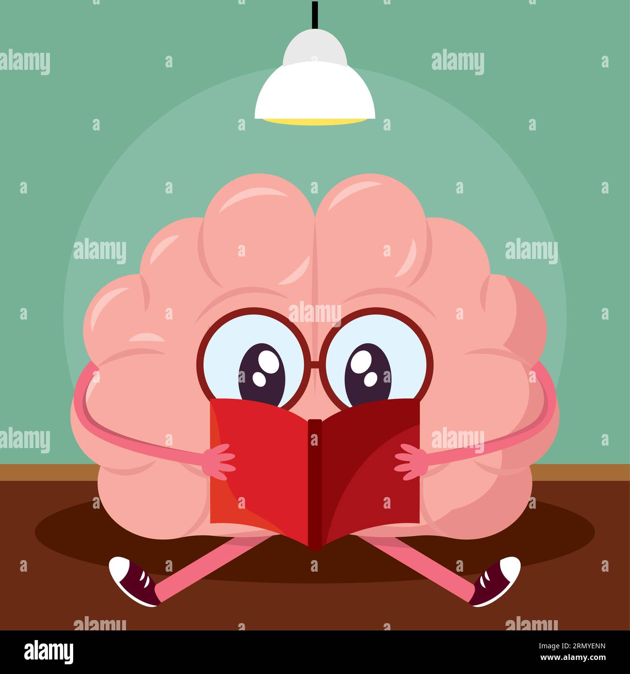 Isolated cute brain cartoon character reading a book Vector Stock ...