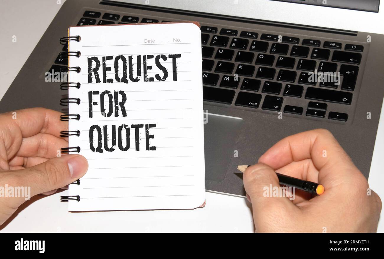 Closeup on businessman holding a card with REQUEST FOR QUOTE message ...
