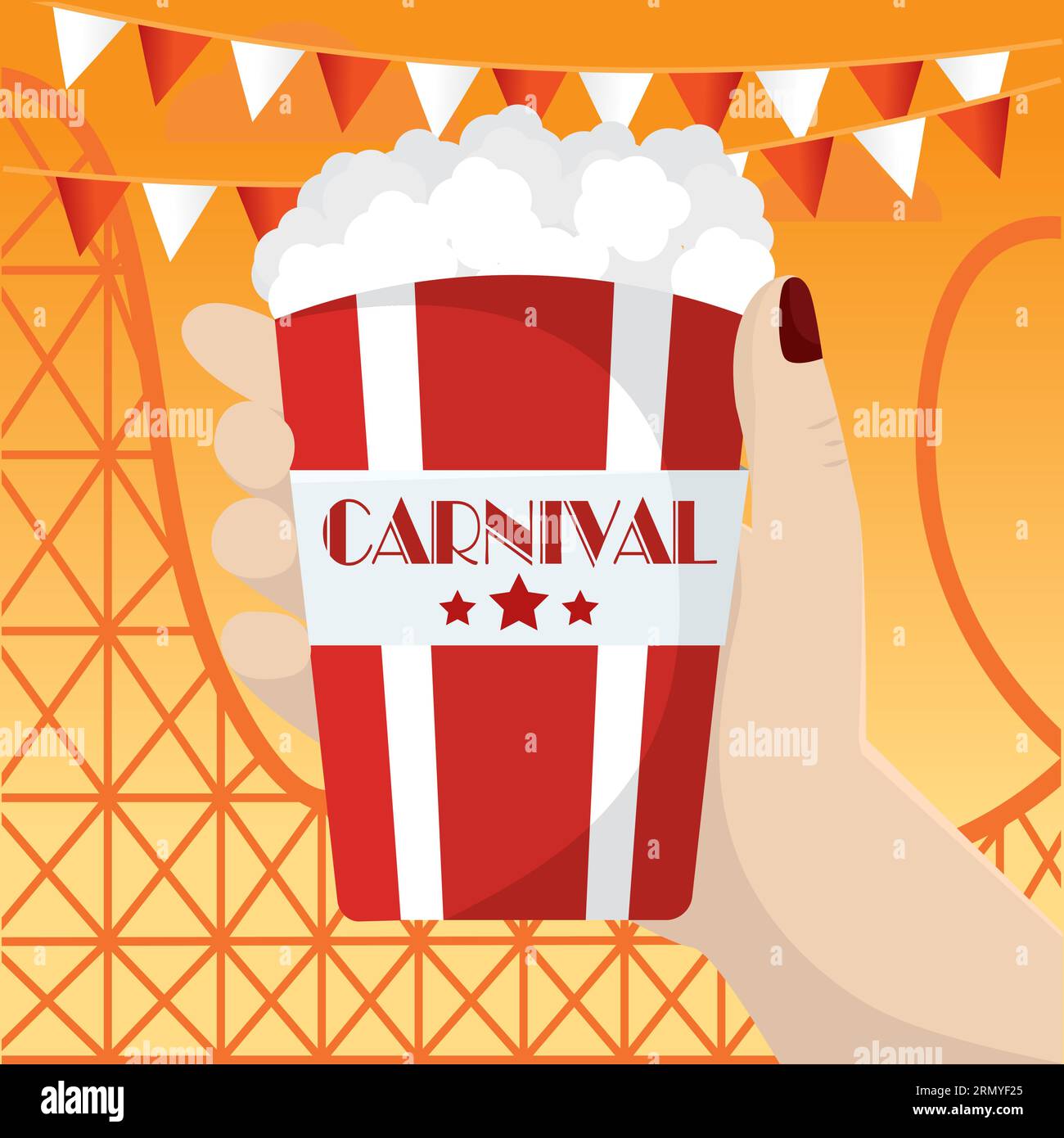 Hand holding popcorn bowl Amusement park Vector Stock Vector Image ...