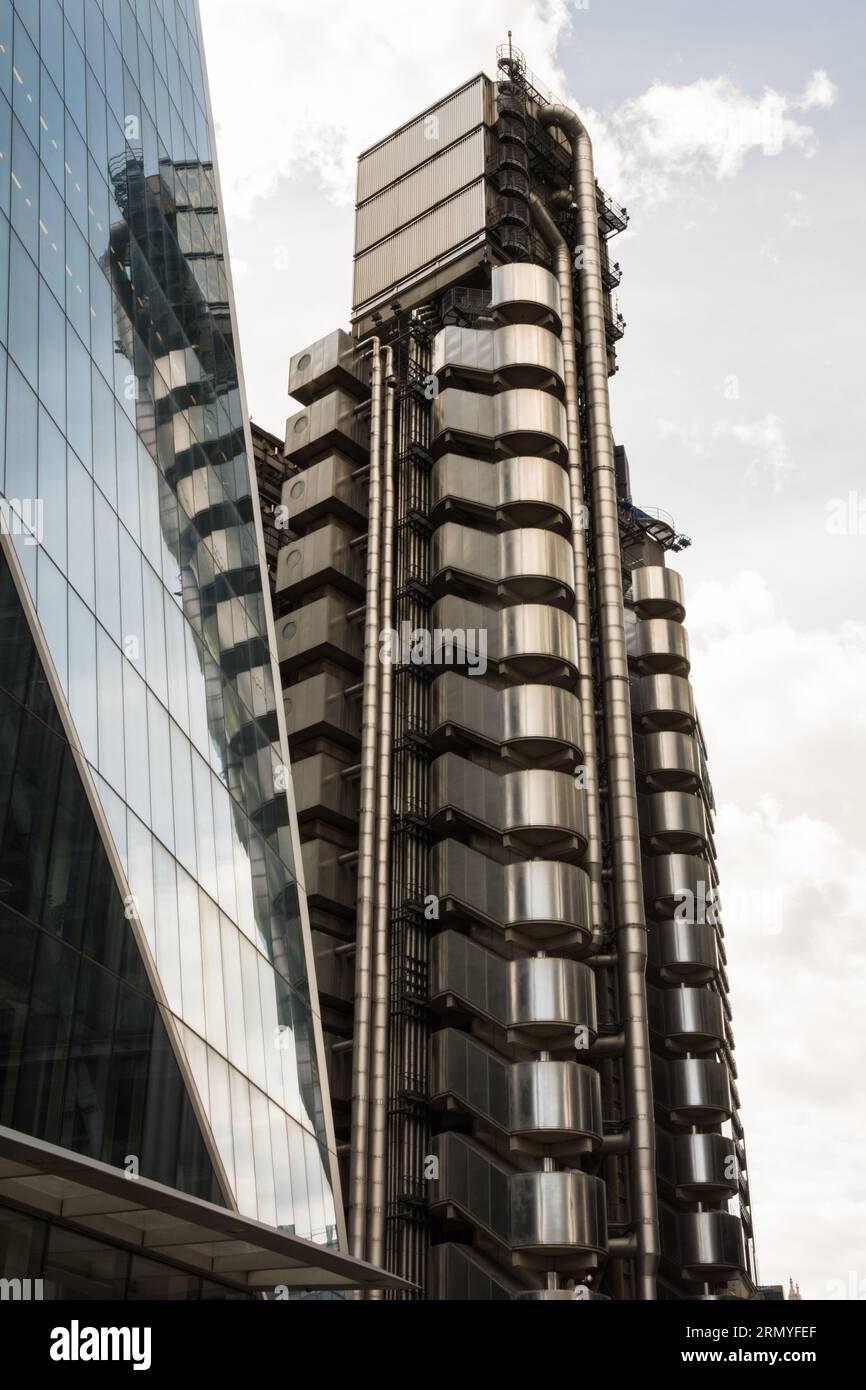The exterior of Lloyd's building, also known as the Inside-Out Building, on Leadenhall Street ...