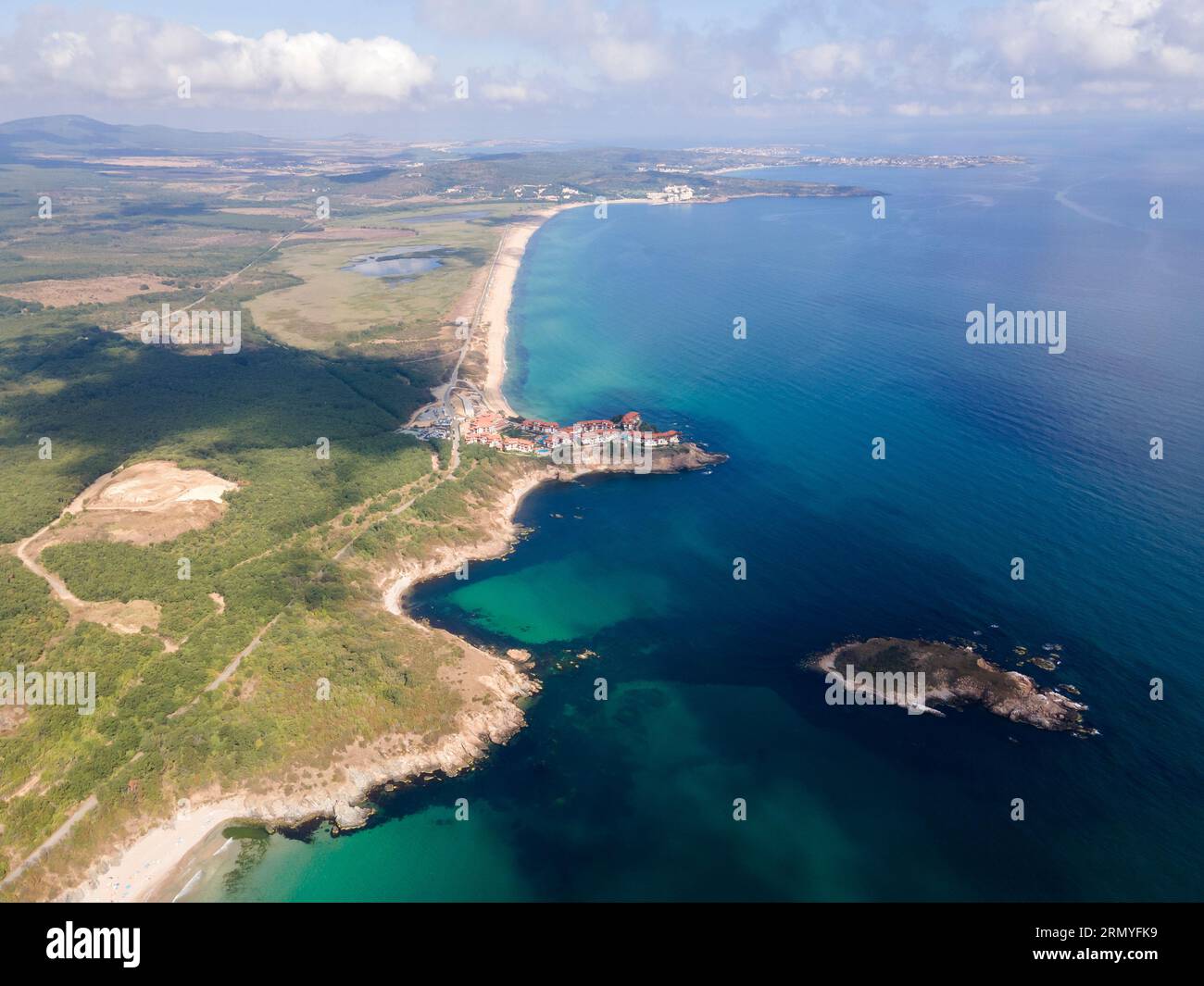 Aerial view of Arkutino region near resort of Dyuni, Burgas Region ...