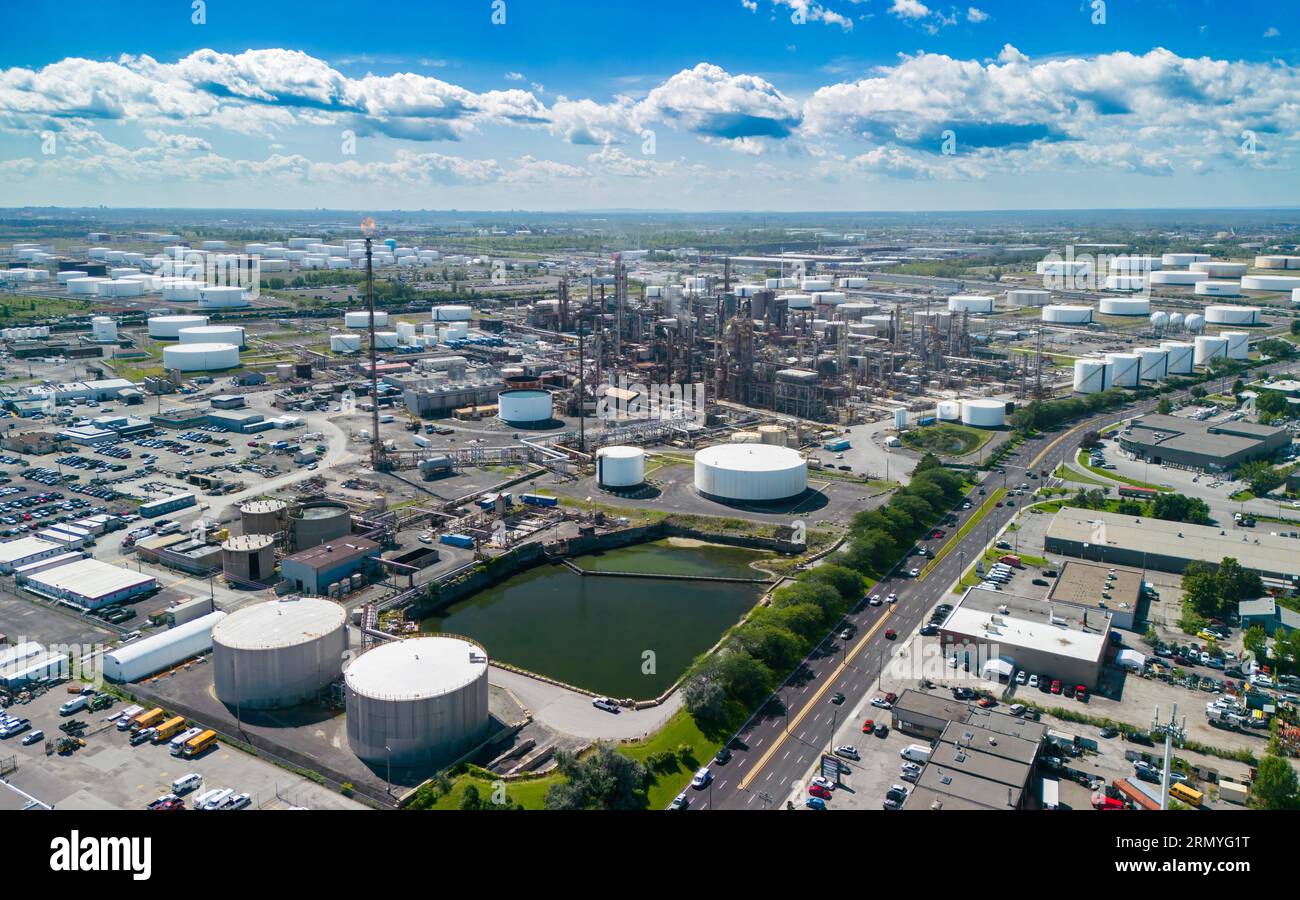 Aerial view of Montreal East with oil refinery view Stock Photo - Alamy