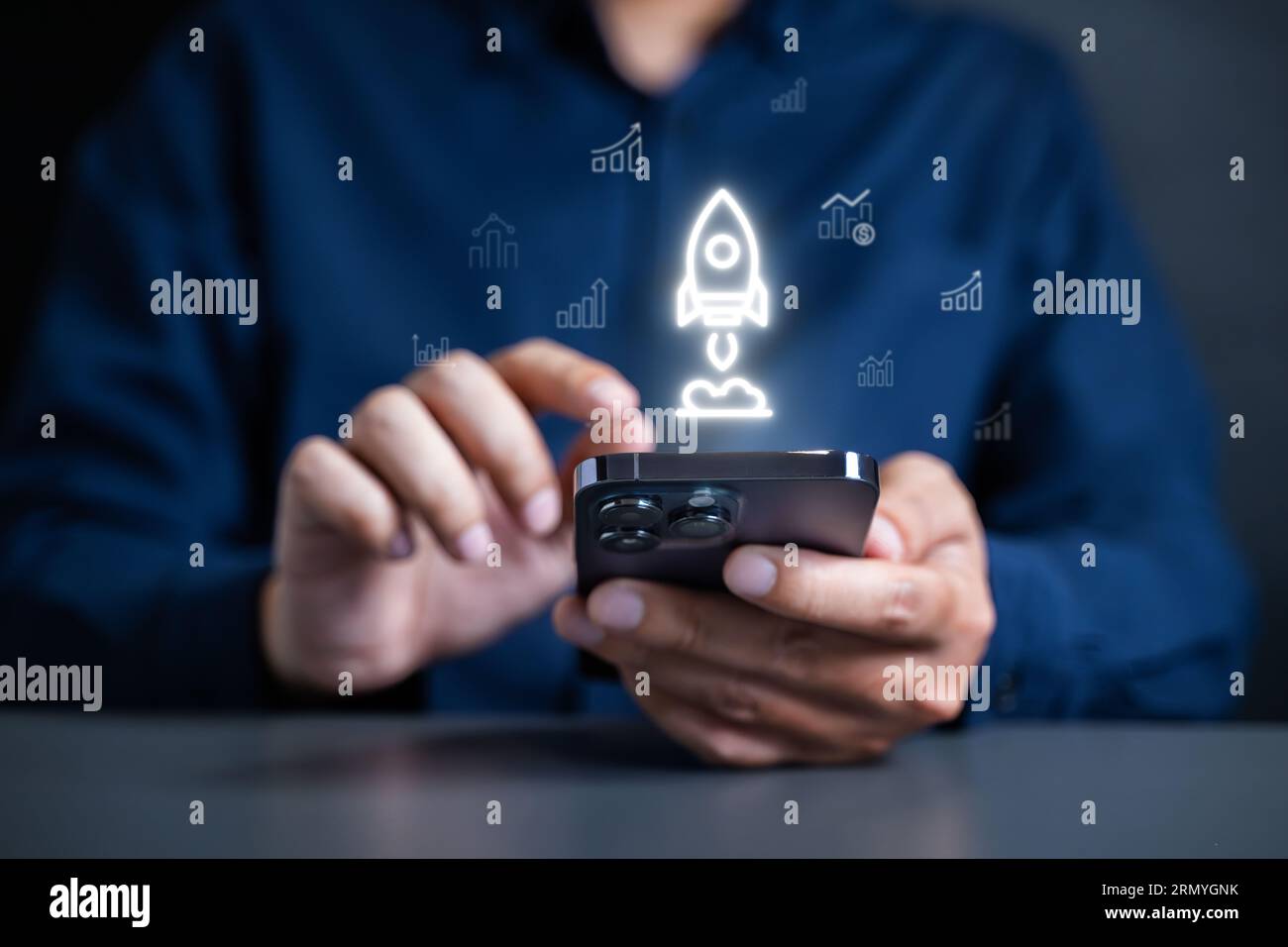 rocket icon chart and graph with profit and upper arrow. goal and ...