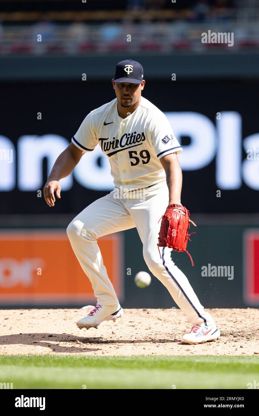 MINNEAPOLIS, MN - AUGUST 30: Minnesota Twins relief pitcher Jhoan Duran ...