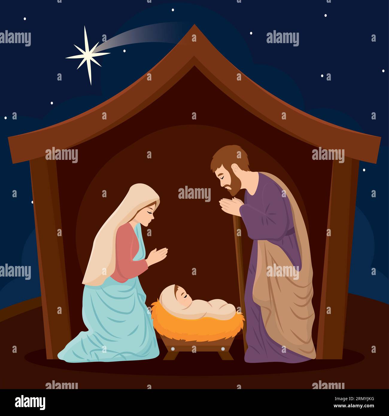Christmas manger with joseph mary and jesus christ characters Vector ...