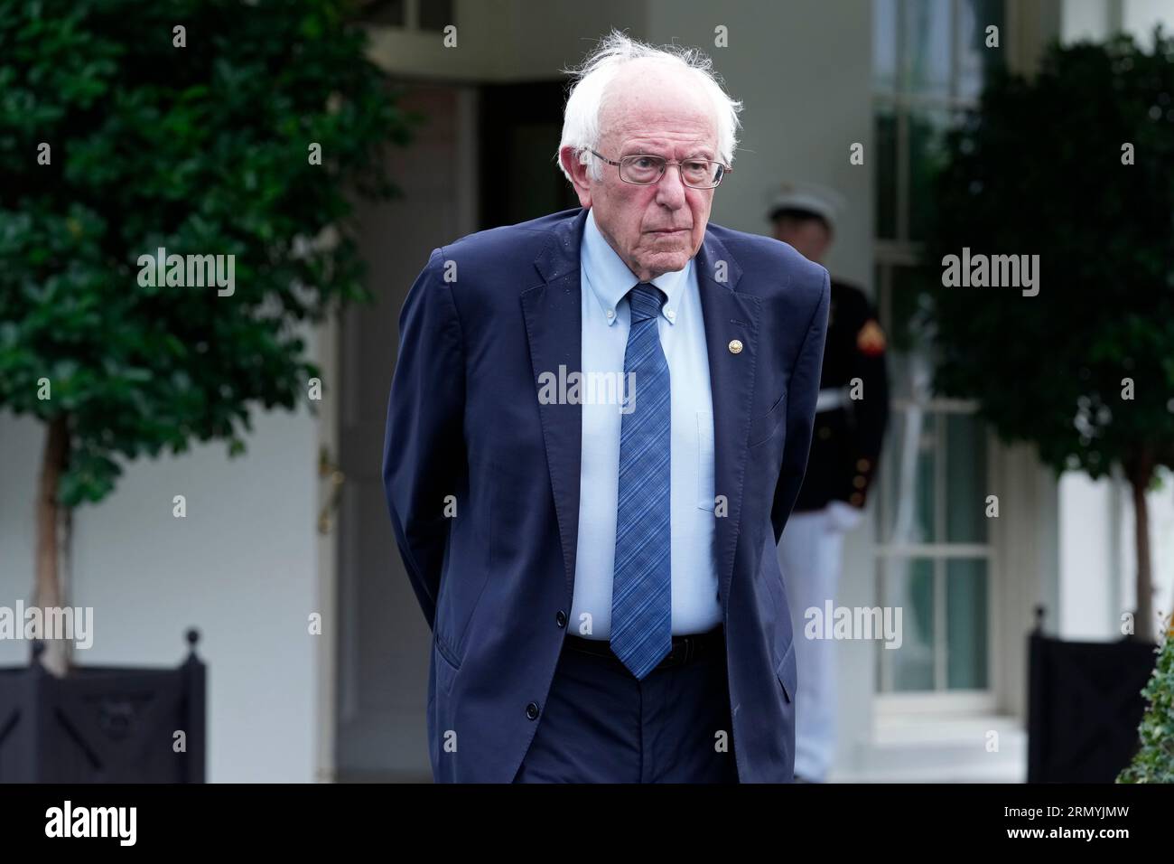 Sen. Bernie Sanders, I-Vt., walks out of the West Wing of the White ...