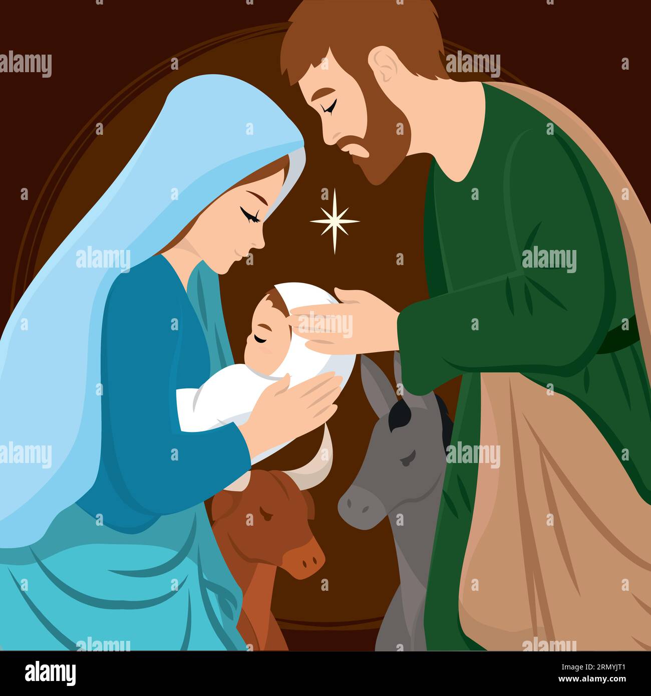 Christmas manger with joseph mary and jesus christ characters Vector ...