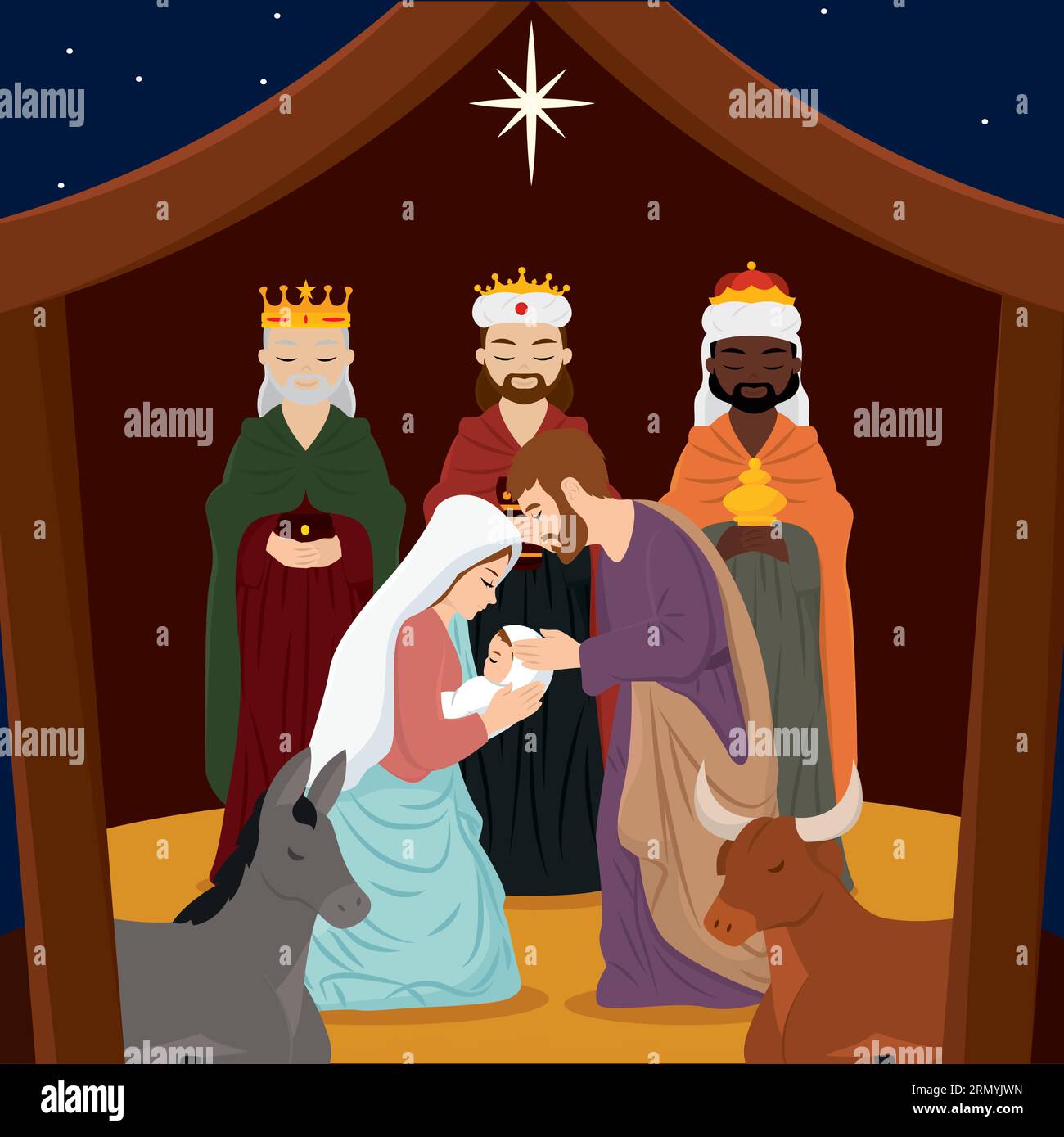 Christmas manger with joseph mary jesus christ and three wises ...
