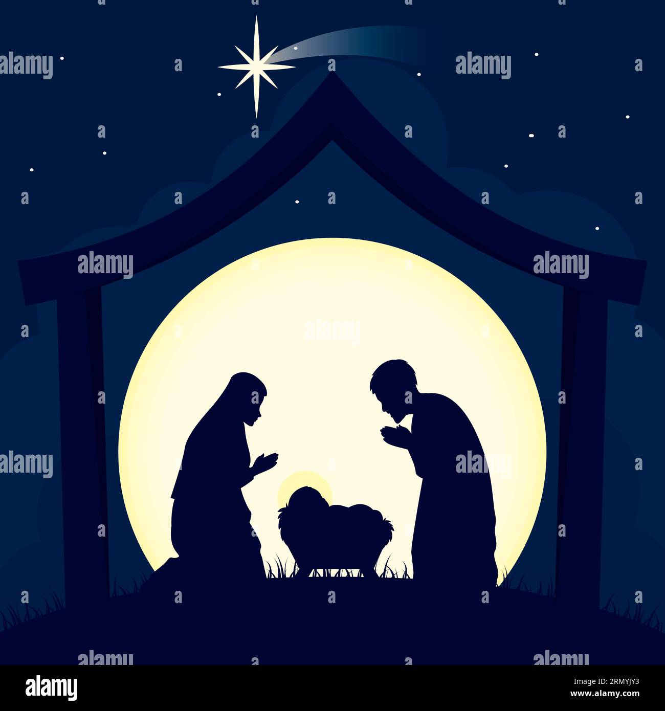 Christmas manger with joseph mary and jesus christ characters Vector ...