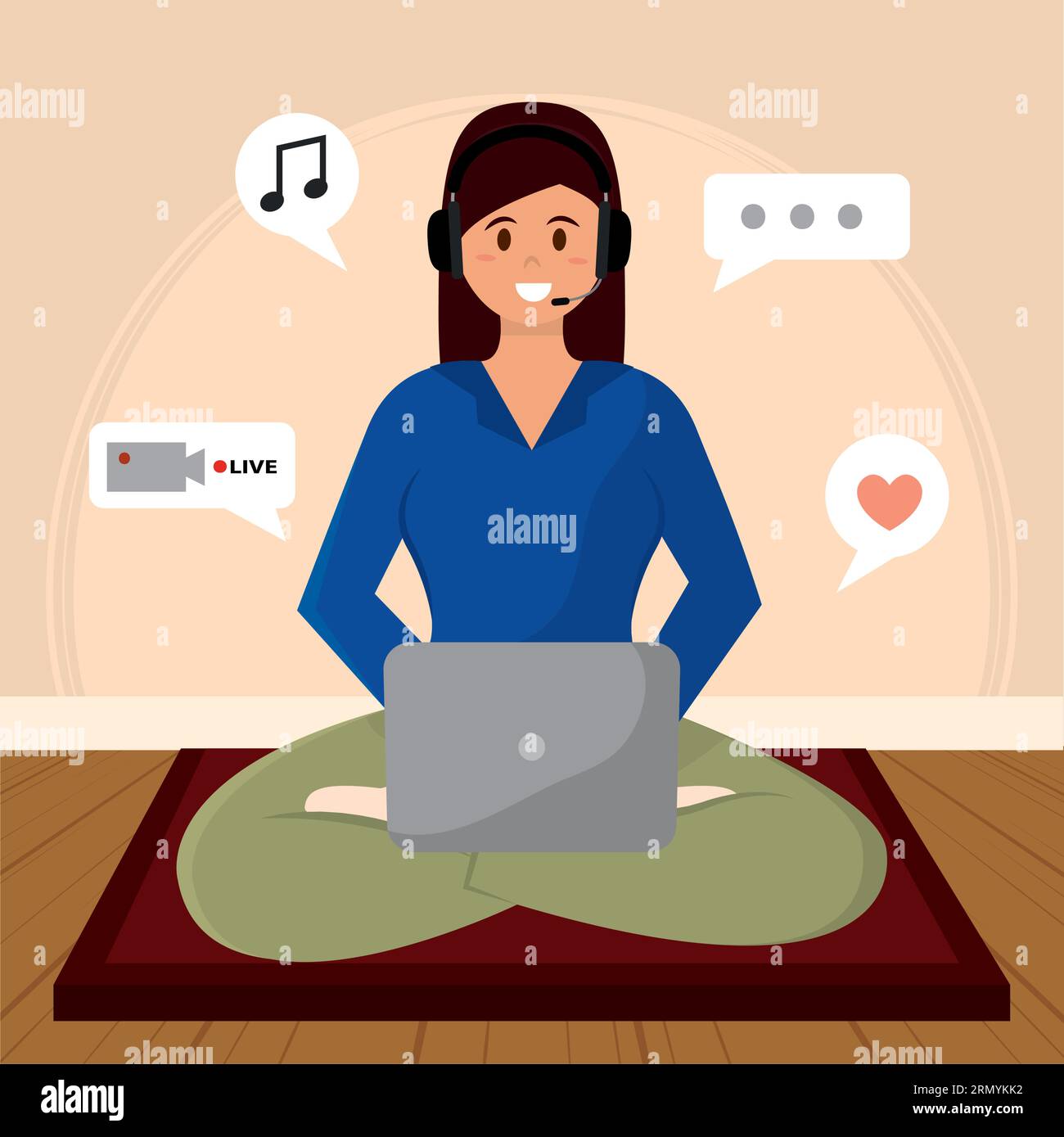 Isolated girl with laptop streaming multimedia Streaming services ...