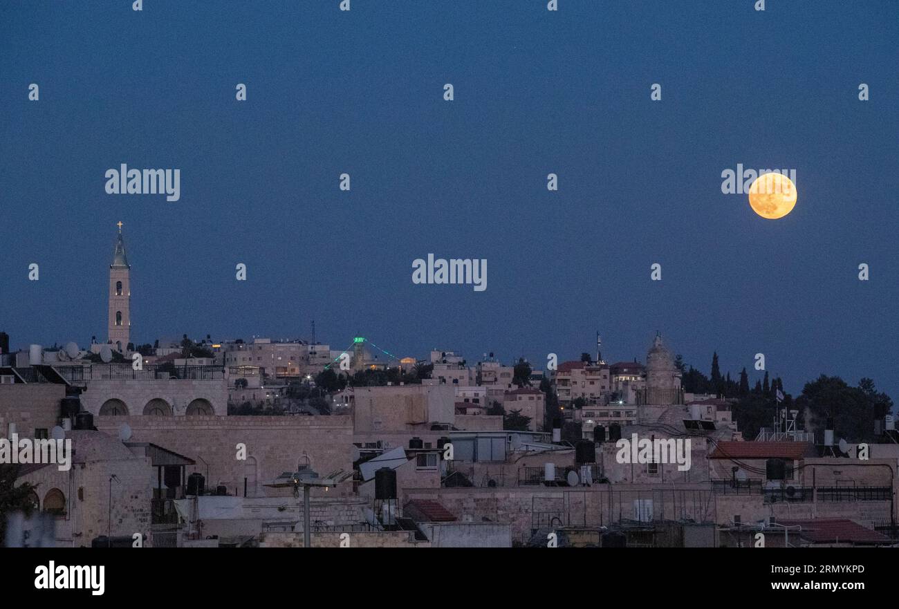 Jerusalem. 30th Aug, 2023. A full moon is seen over Jerusalem, on Aug ...