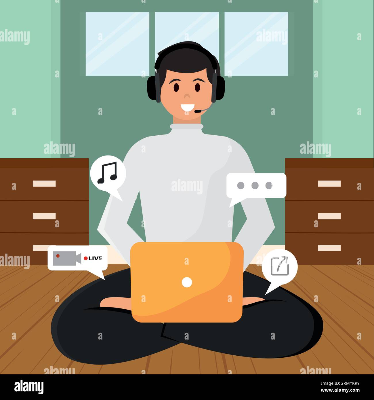 Isolated boy with laptop streaming multimedia Streaming services Vector ...
