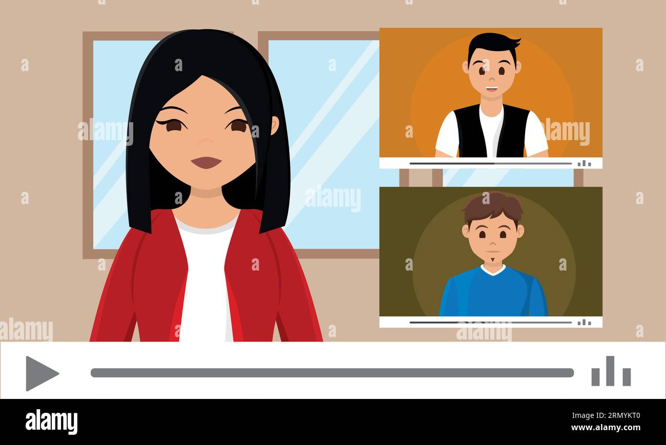 Colored virtual meeting with business people Streaming services Vector ...