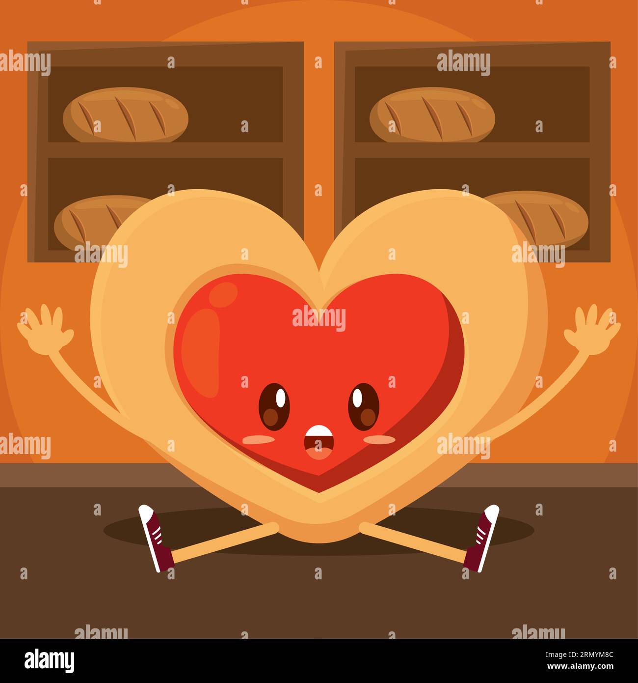 Isolated heart shape bread bakery product character Vector Stock Vector ...
