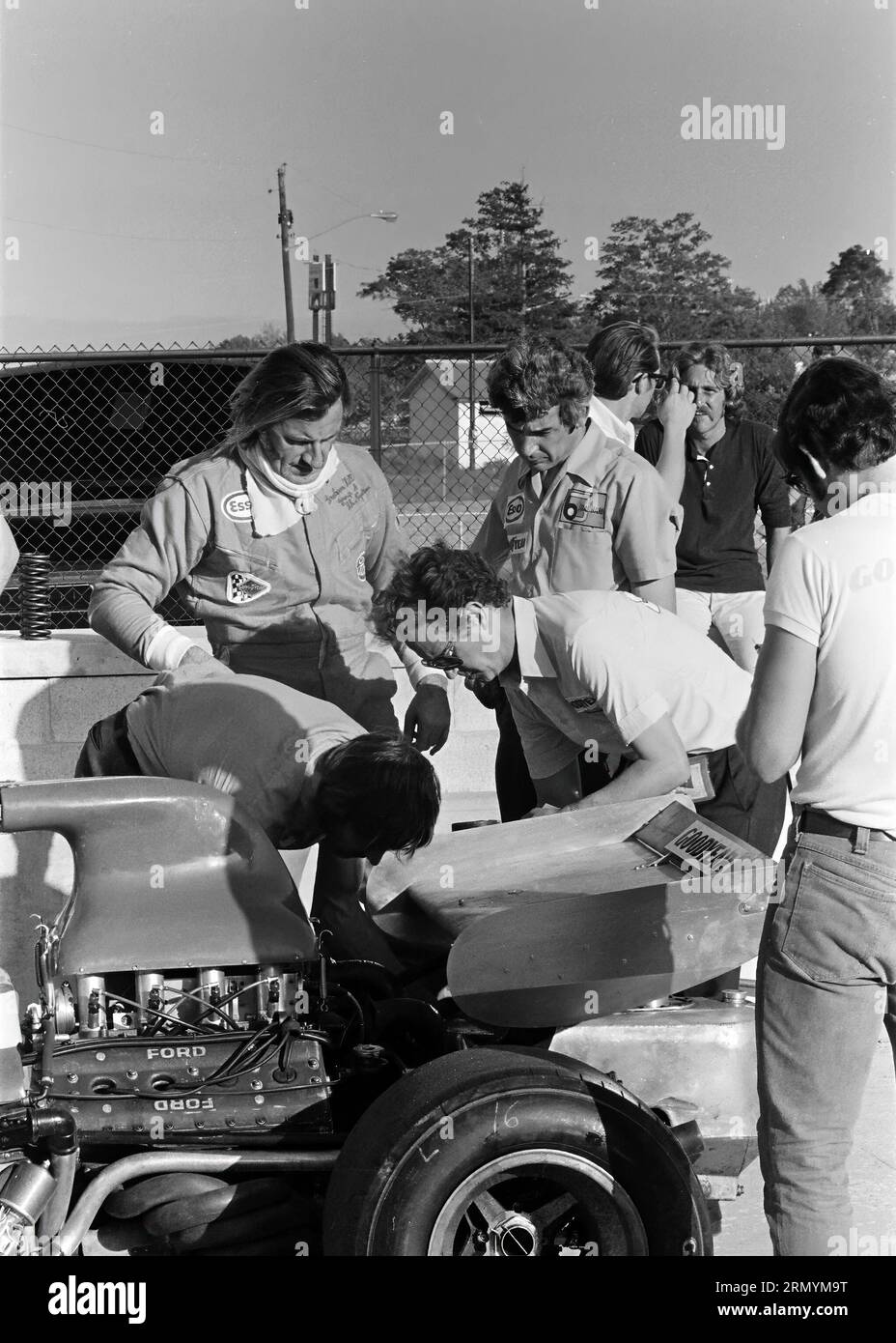 Graham Hill in the pits driving a Brabham BT34 at the 1971 Watkins Glen ...
