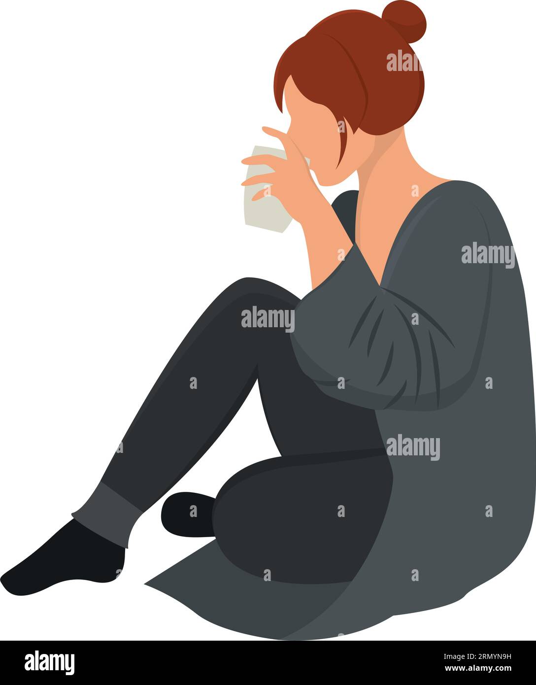 Happy woman drinking a coffee cup Hygge lifestyle Vector Stock Vector ...