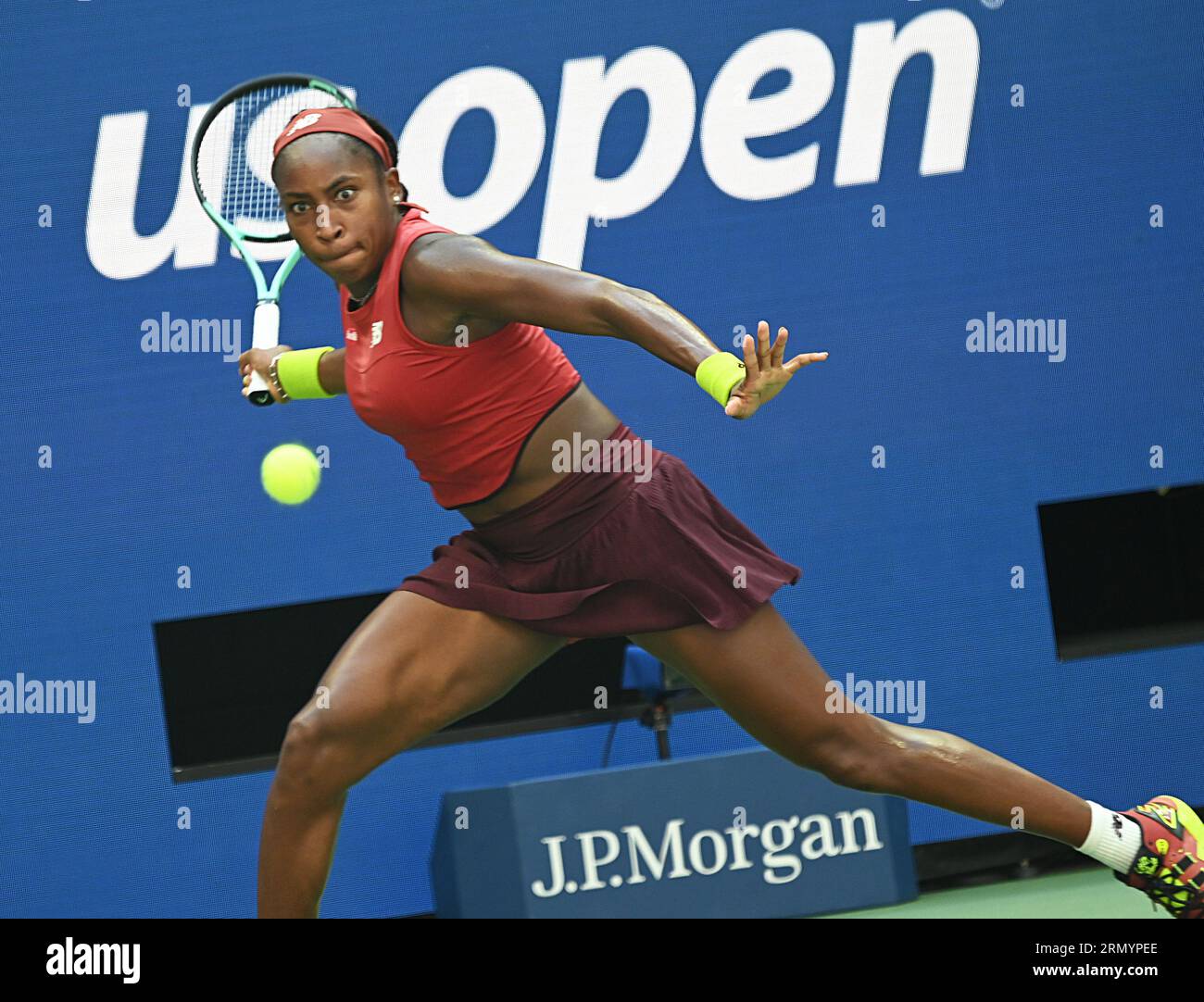 New York, USA. 30th Aug, 2023. Coco Gauff (U.S.) in second round US Open action against Mirra ...