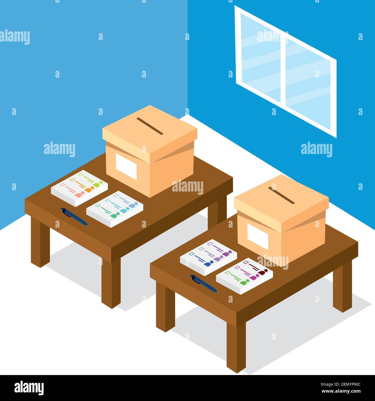 Pair of election carton boxes on tables Election day Vector Stock ...