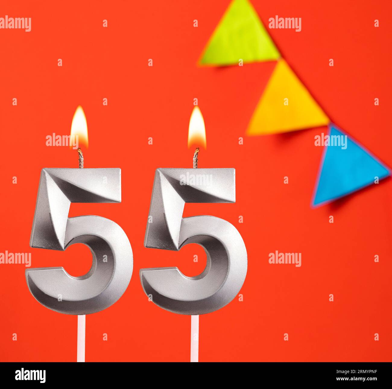 Birthday candle number 55 - Invitation card in orange background Stock ...