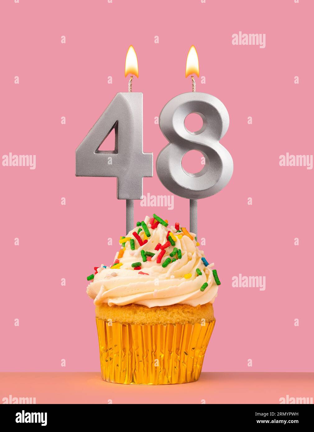 Number 48 candle with cupcake - Birthday card Stock Photo - Alamy