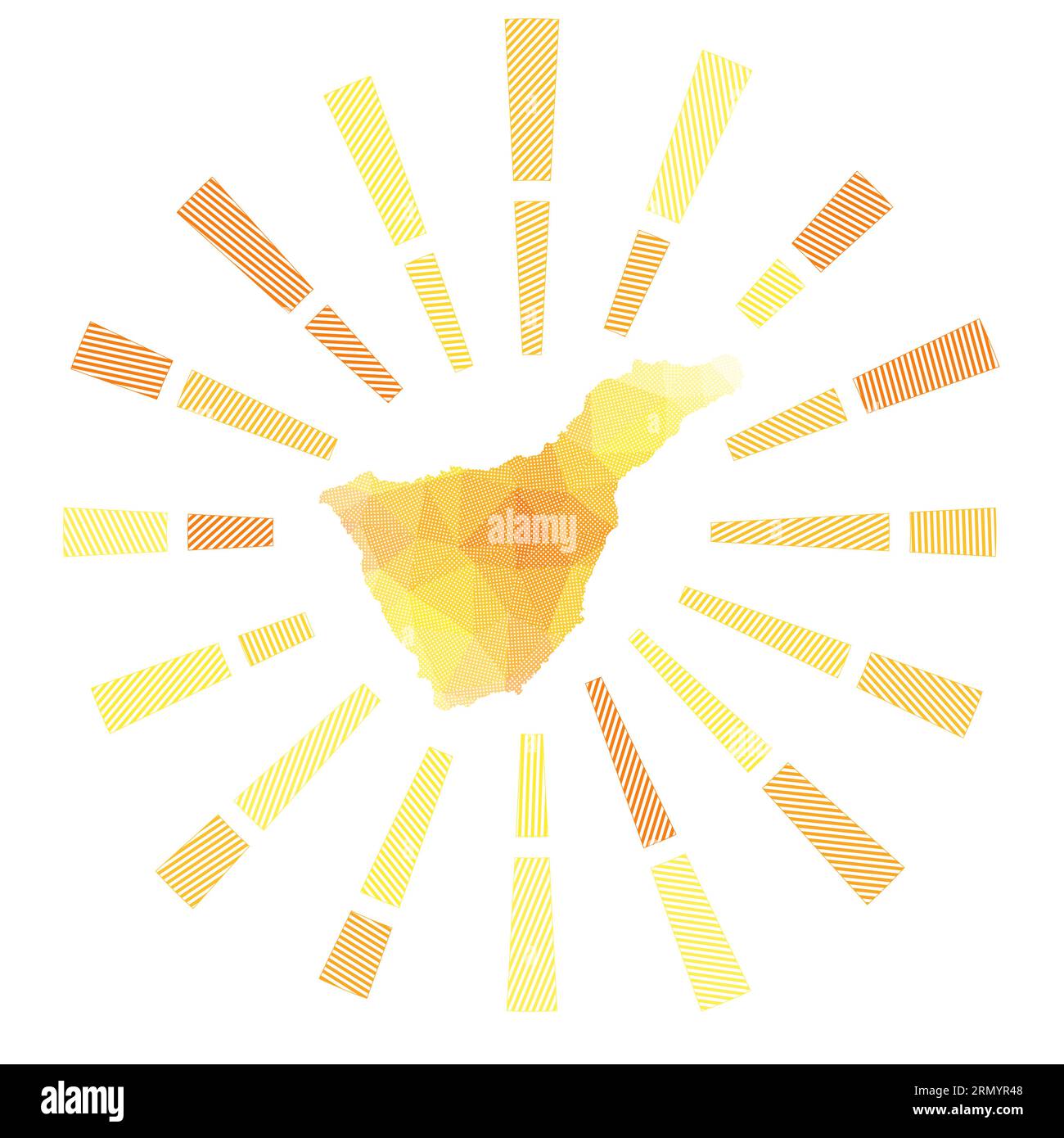 Tenerife sunburst. Low poly striped rays and map of the island ...