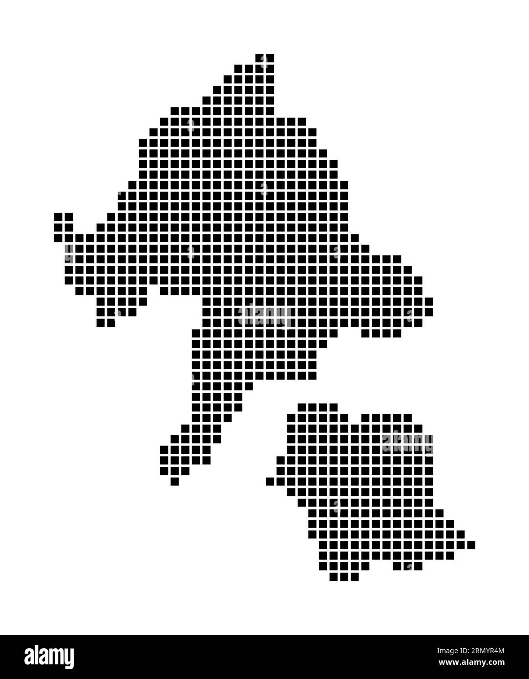 Map of Aka Island in a dotted style. Borders of the island filled with ...