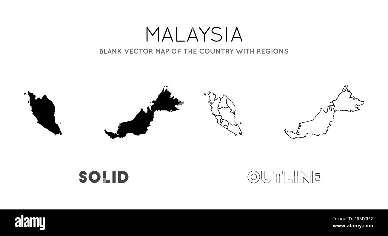 Malaysia map. Blank vector map of the country with regions. Borders of ...