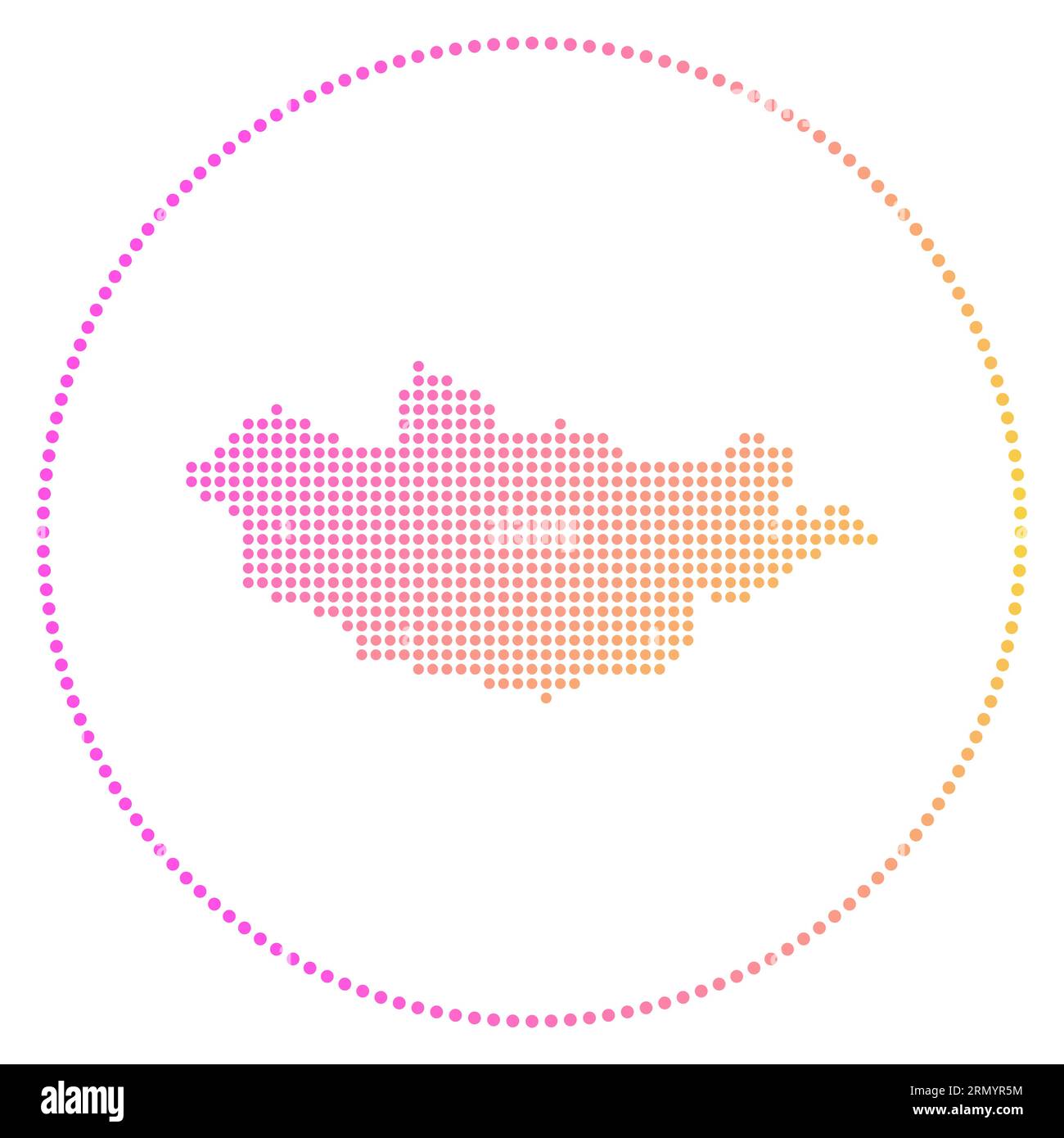 Mongolia digital badge. Dotted style map of Mongolia in a circle. Tech icon of the country with ...