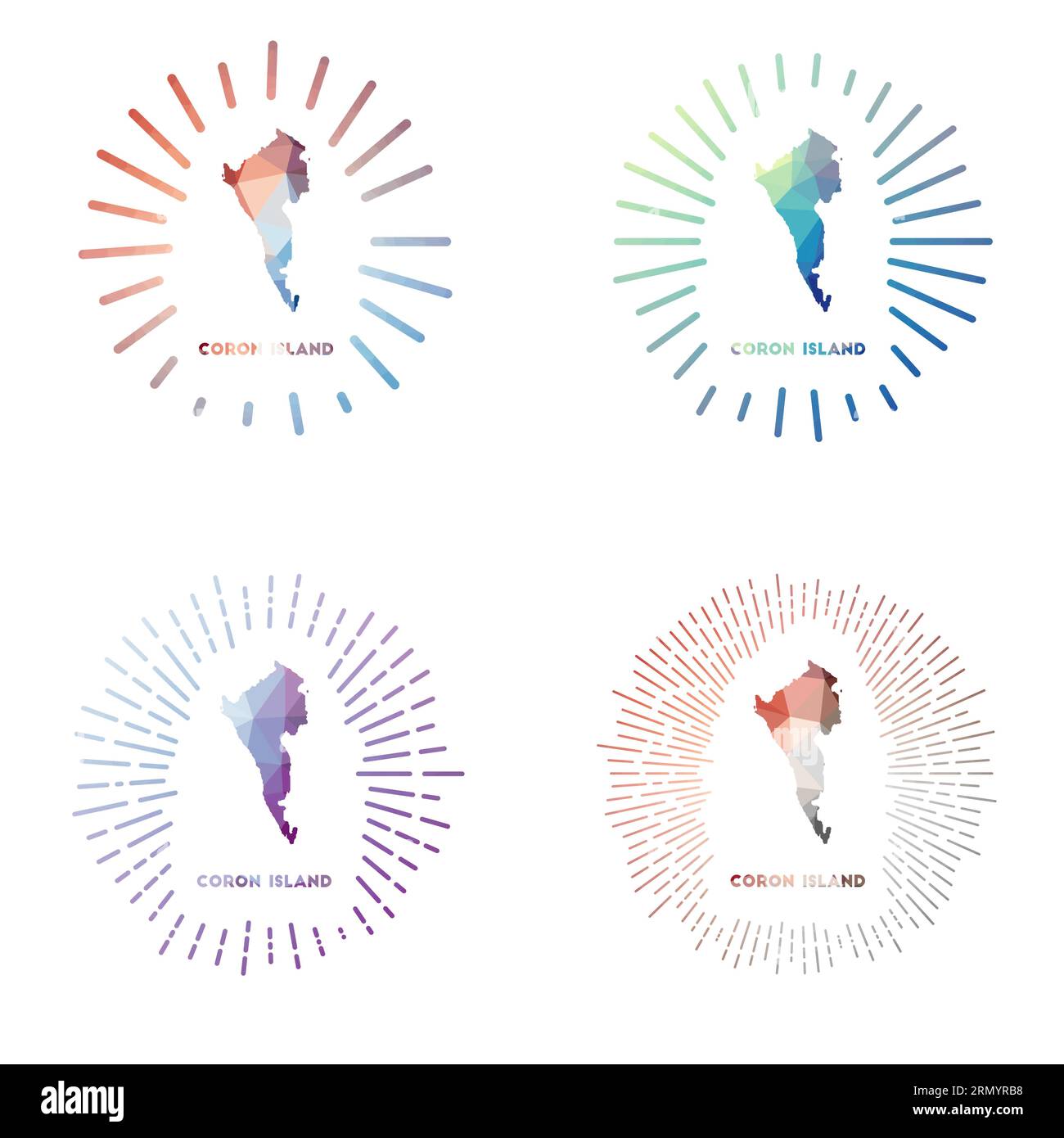 Coron Island low poly sunburst set. Logo of island in geometric ...