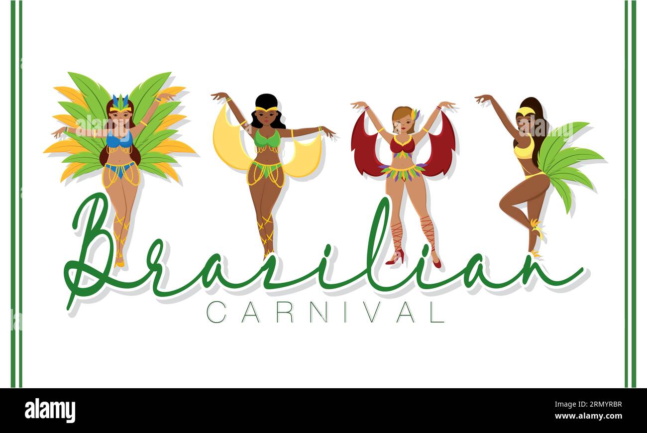Group of carnival girl dancers with traditional costumes Brazil ...