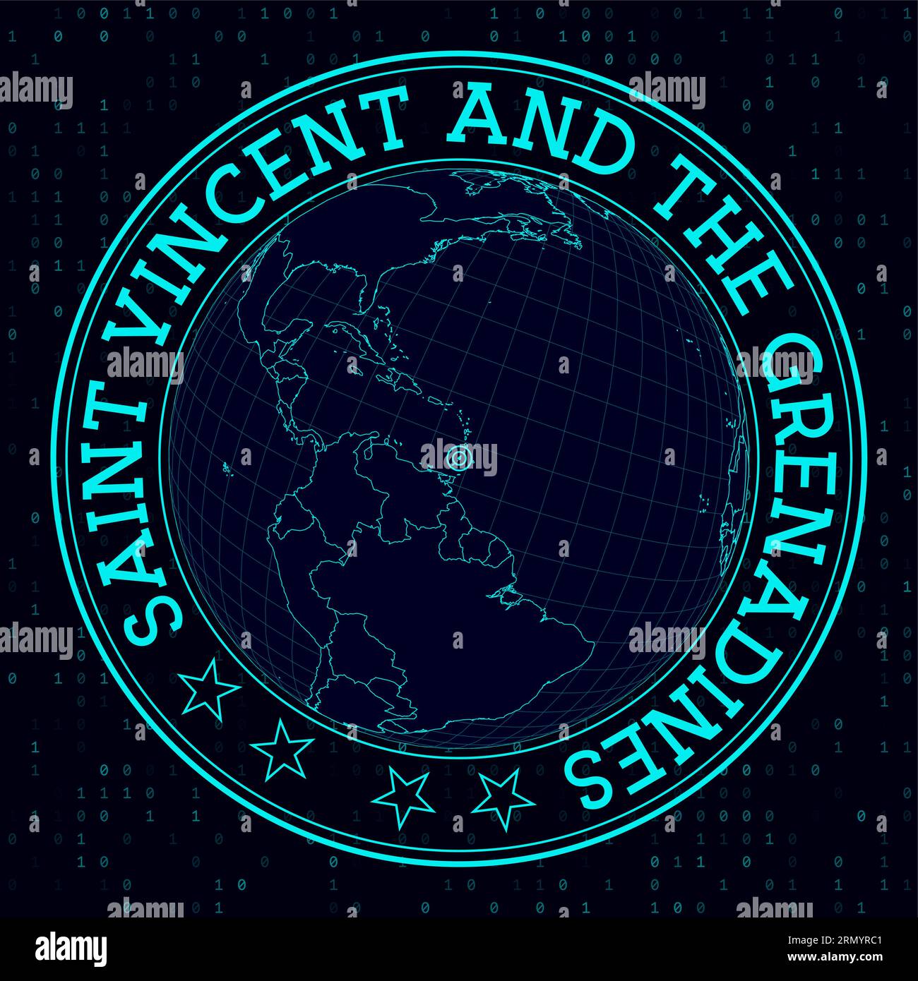 Saint Vincent and the Grenadines round sign. Futuristic satellite view ...
