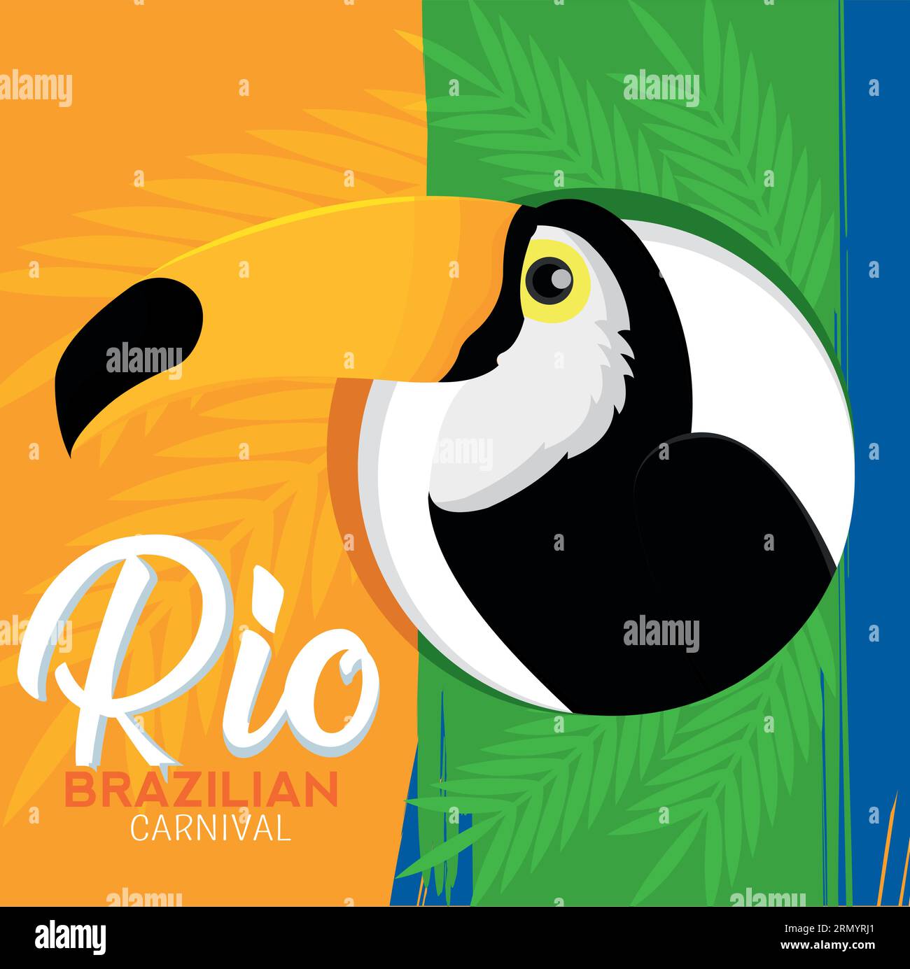 Cute toucan tropical bird Rio de Janeiro carnival poster Vector Stock ...
