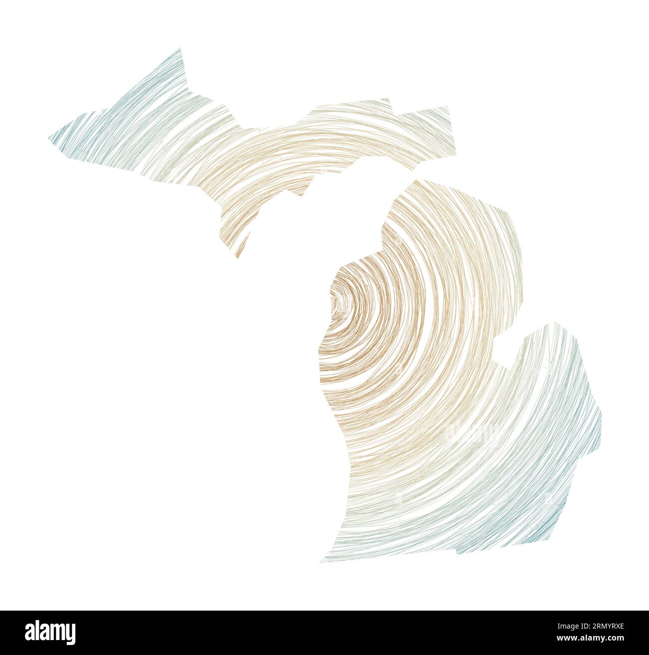 Michigan map filled with concentric circles. Sketch style circles in ...
