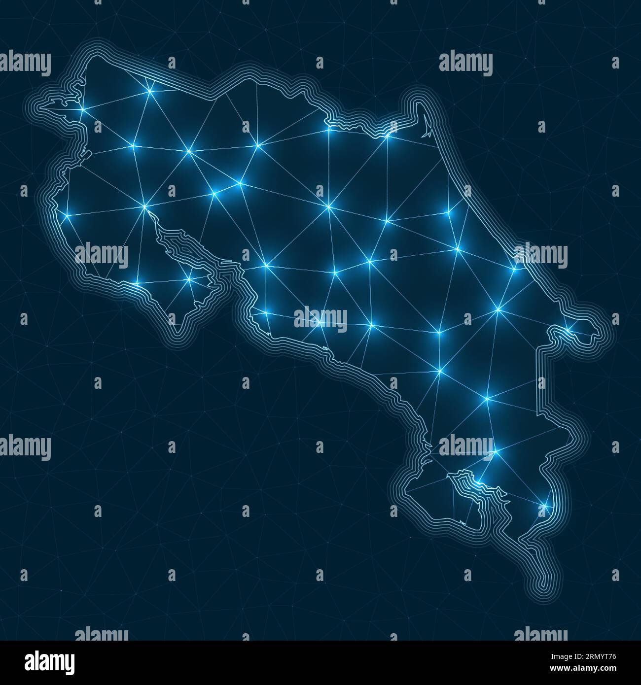 Costa Rica network map. Abstract geometric map of the country. Digital ...