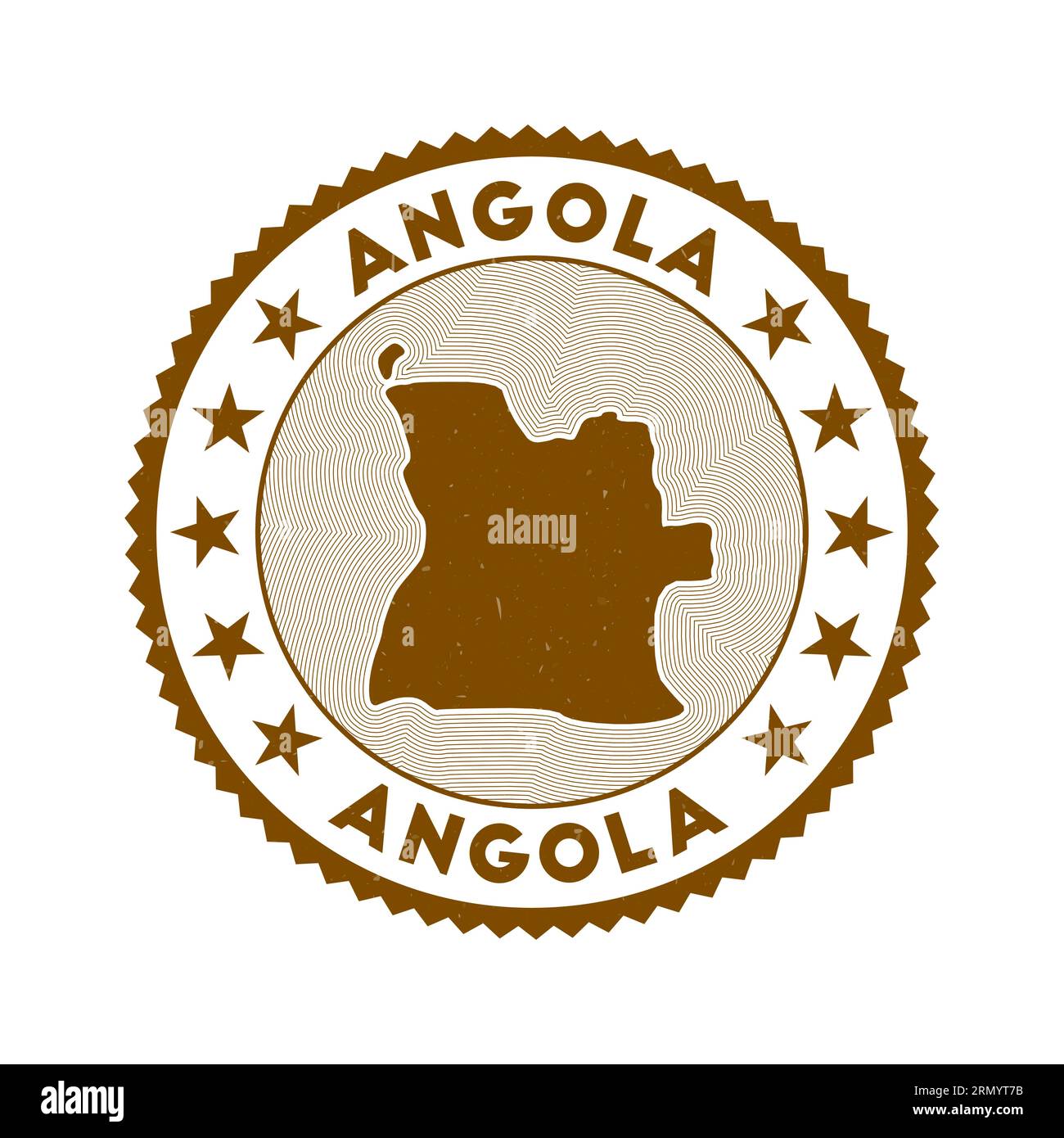 Angola emblem. Country round stamp with the shape of Angola, isolines ...