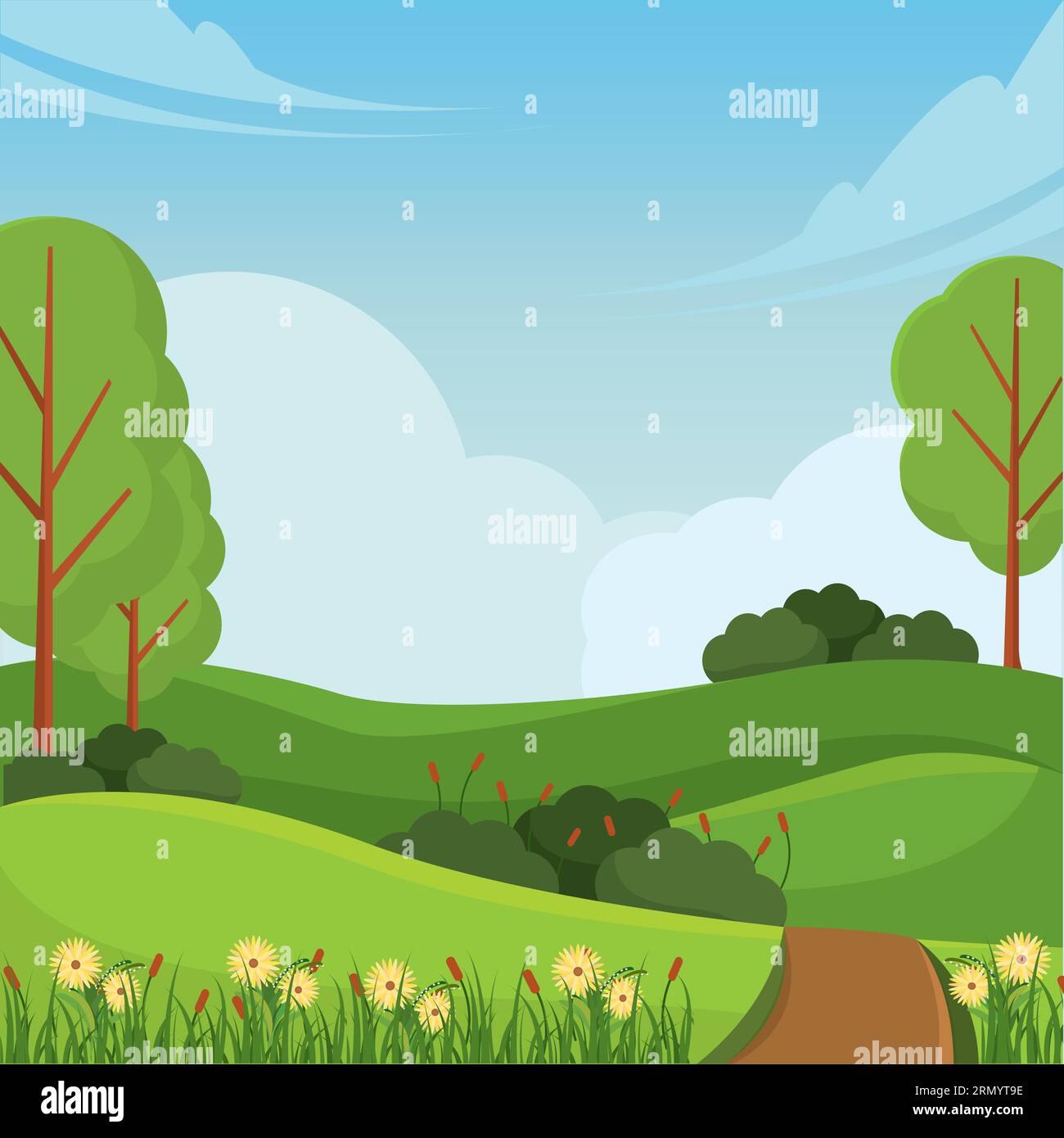 Colored spring seasonal natural landscape Vector Stock Vector Image ...