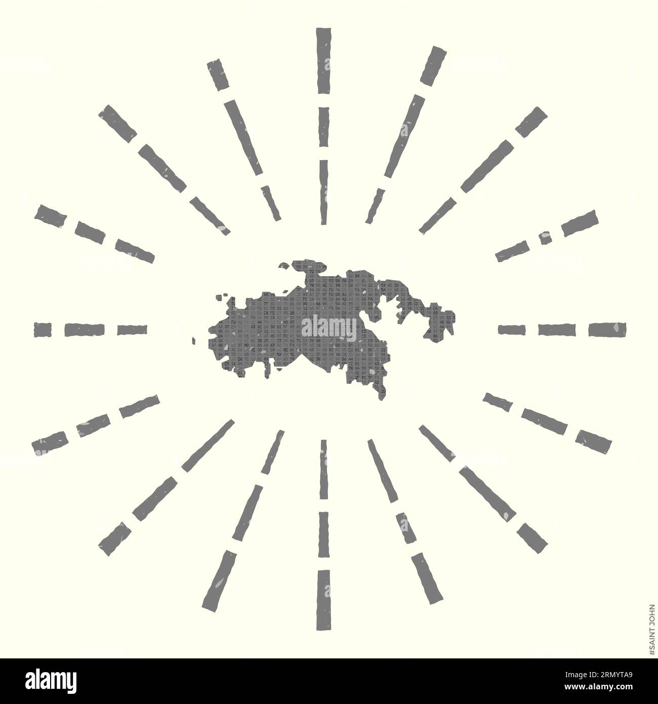 Saint John Logo. Grunge sunburst poster with map of the island. Shape ...